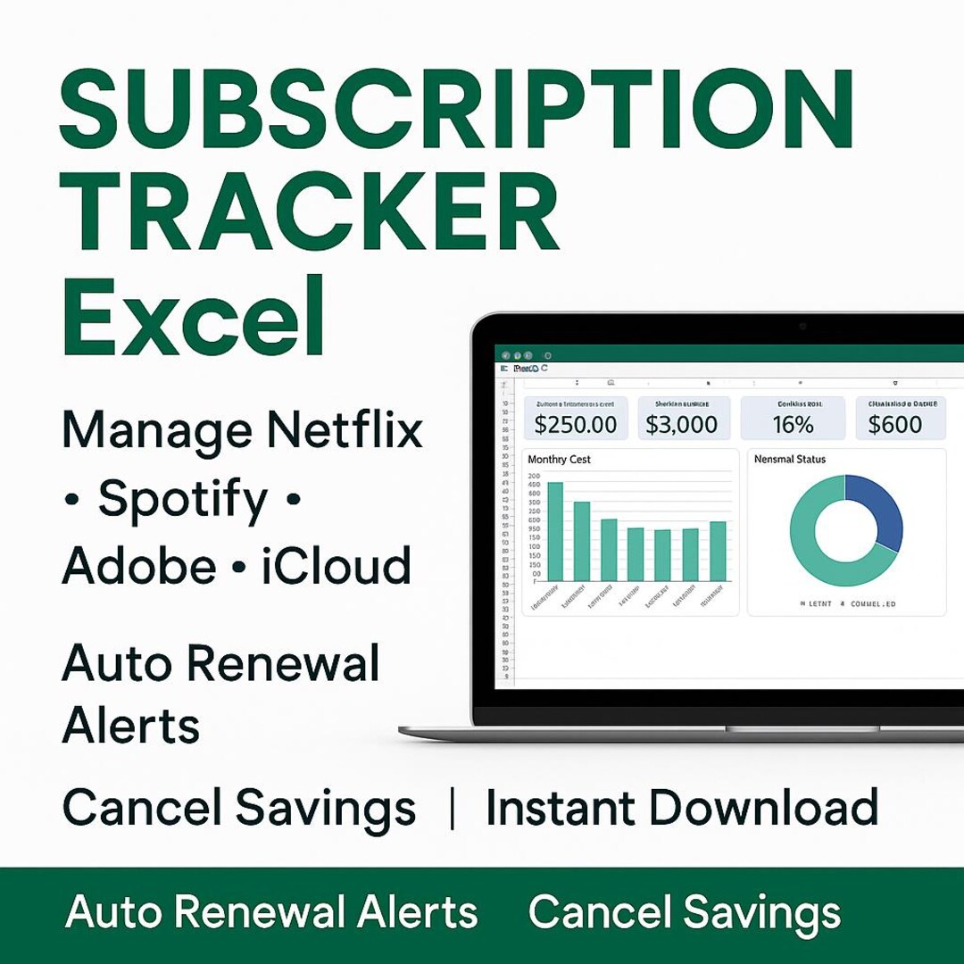 Subscription Tracker Excel Template, Renewal Alerts, Monthly Expense ...