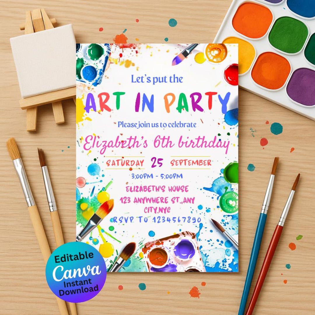 Painting Birthday Invitation Template | Editable Art Party Invite ...