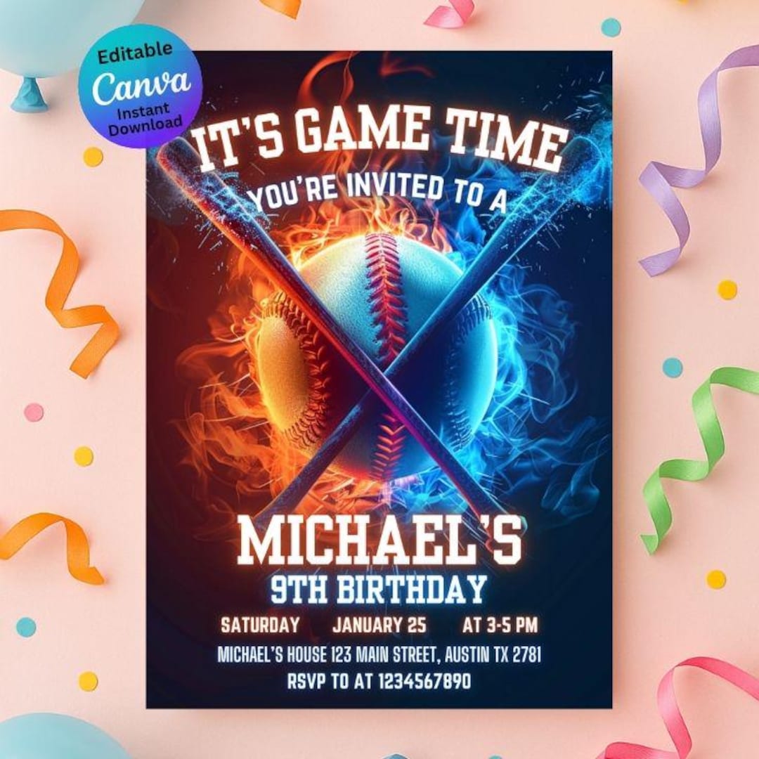 Baseball Birthday Invitation Template | Editable Sports Party Invite ...