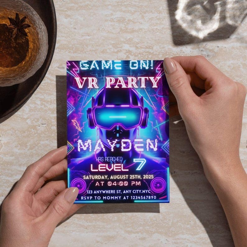 Virtual Reality Birthday Invitation Template | Editable VR Party Invite ...