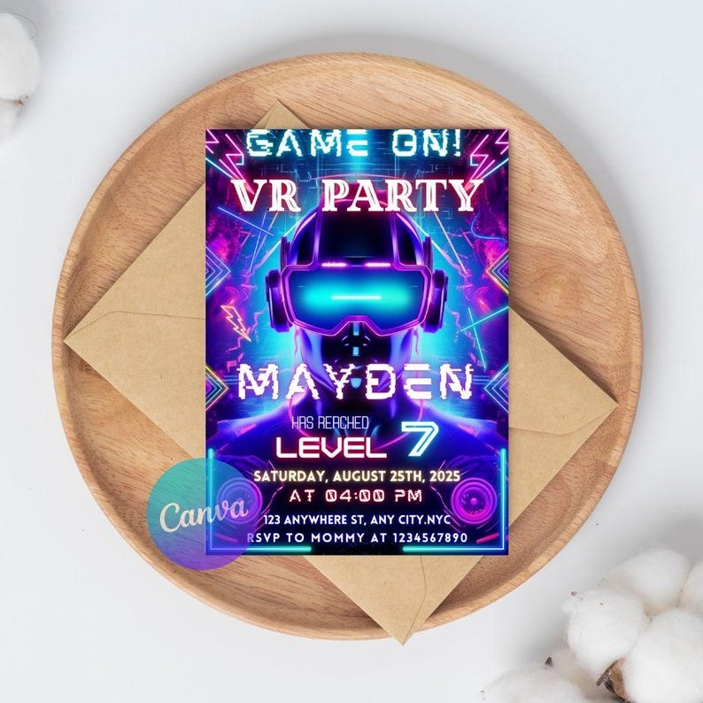 Virtual Reality Birthday Invitation Template | Editable VR Party Invite ...