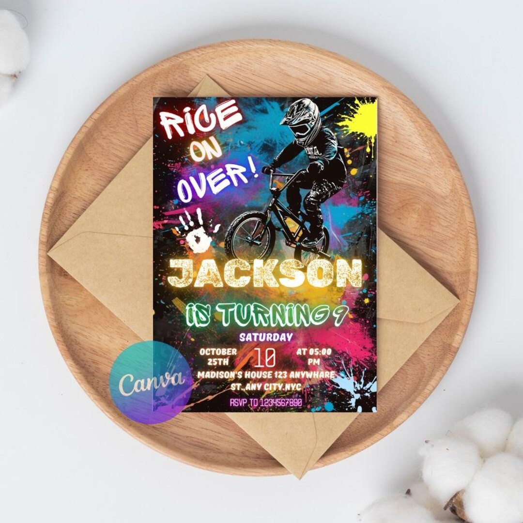 BMX Birthday Invitation • Editable Canva Template • Extreme Sports ...