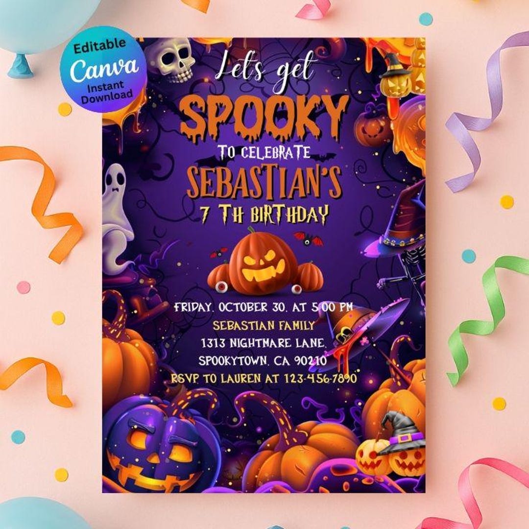 Spooky Halloween Birthday Invitation | Printable Halloween Party Invite ...