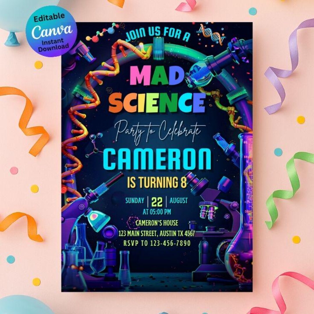 Mad Science Birthday Invitation Template | Printable Science Party ...