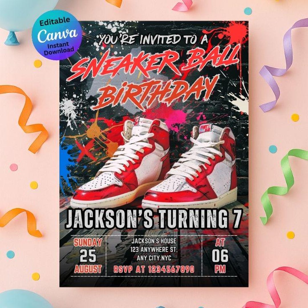 Sneaker Birthday Invitation Template | Editable Urban Party Invite ...