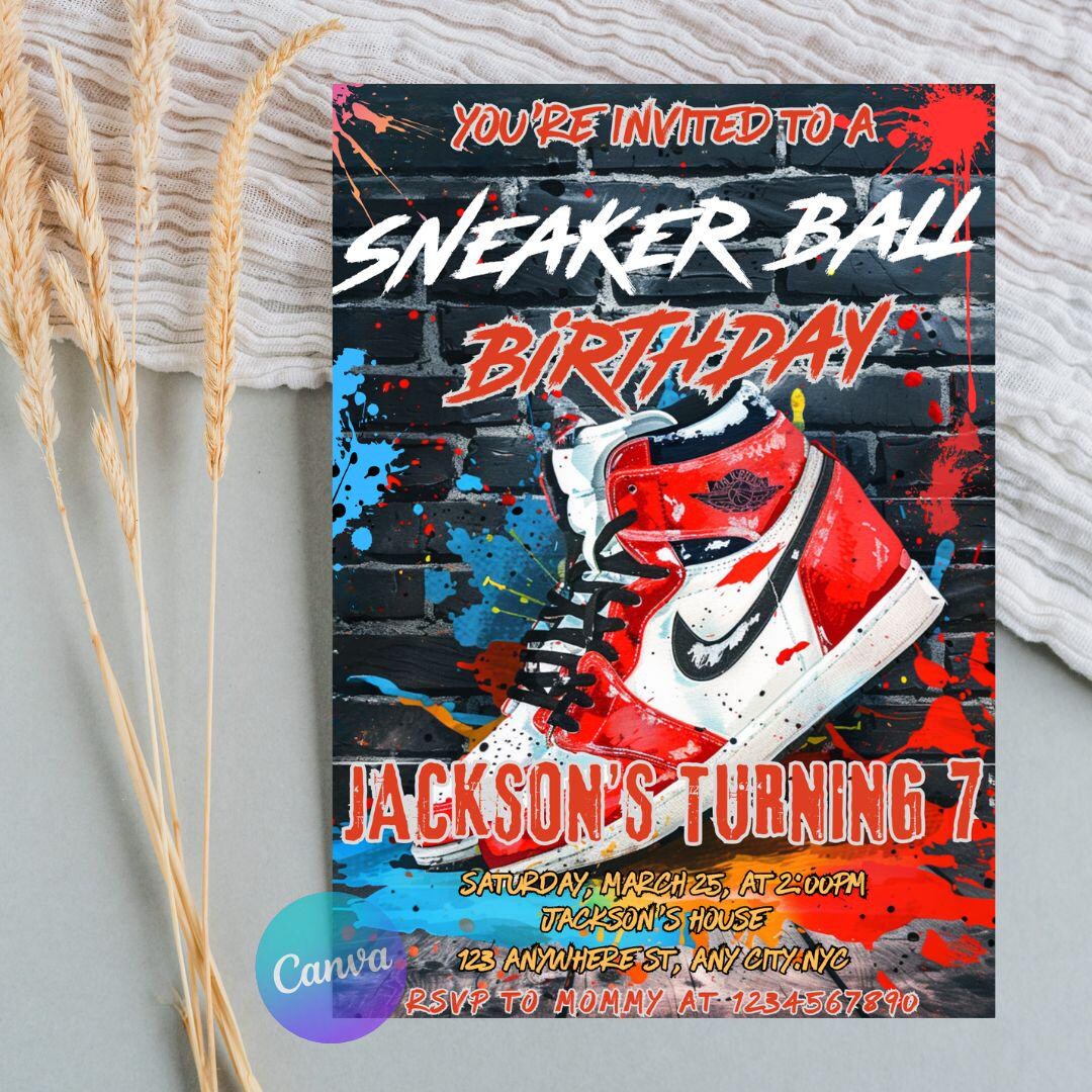 Sneaker Ball Birthday Invitation, Neon Sneaker Graffiti Invitation ...