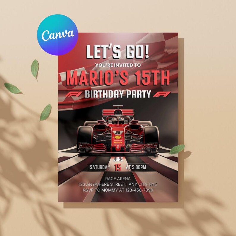 Editable Formula One Birthday Invitation Template, Racing Party Kids ...