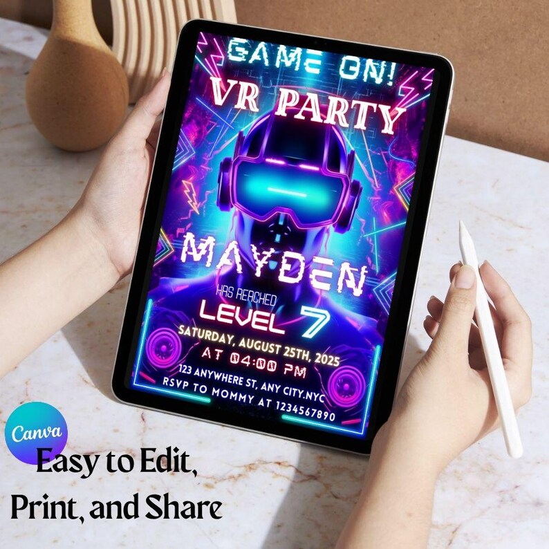 Virtual Reality Birthday Invitation Template | Editable VR Party Invite ...