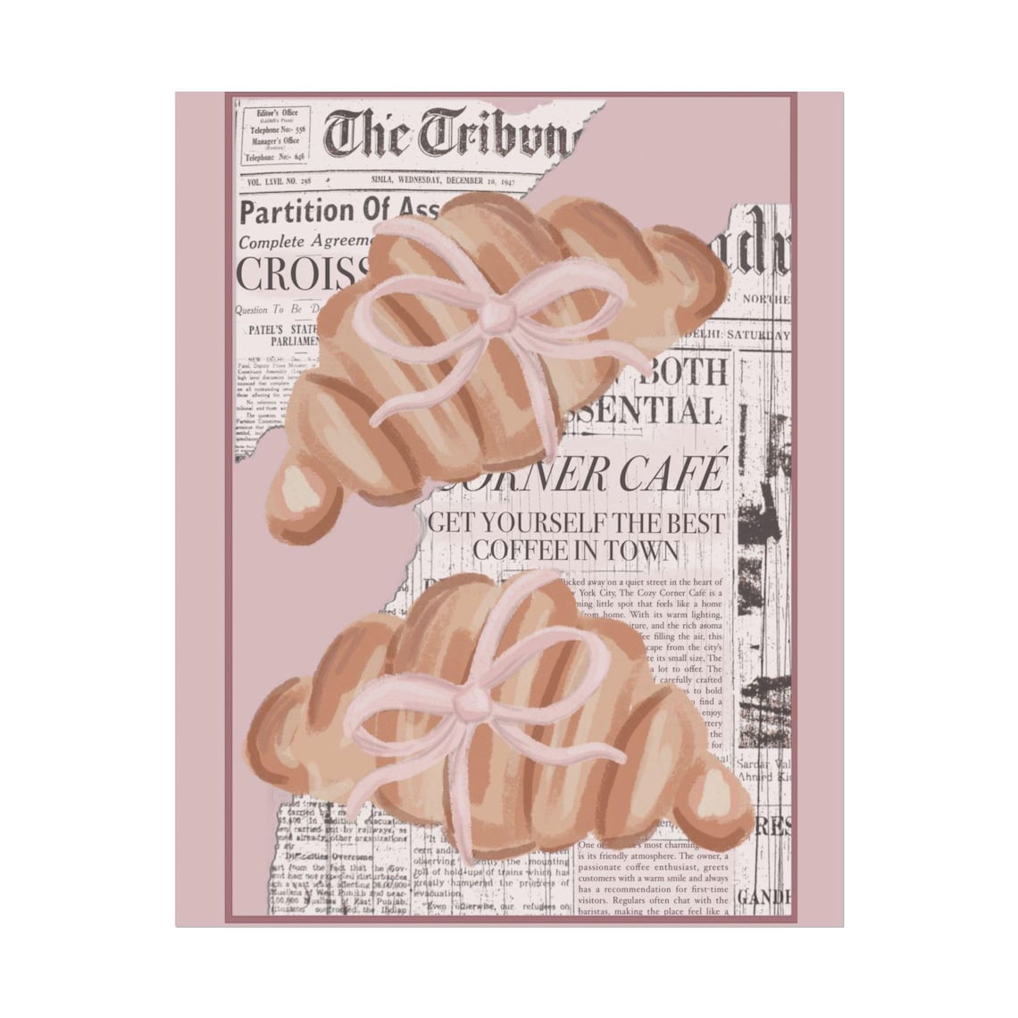 Croissant Bow Poster | Paris Cafe Aesthetic Wall Art | Vintage ...