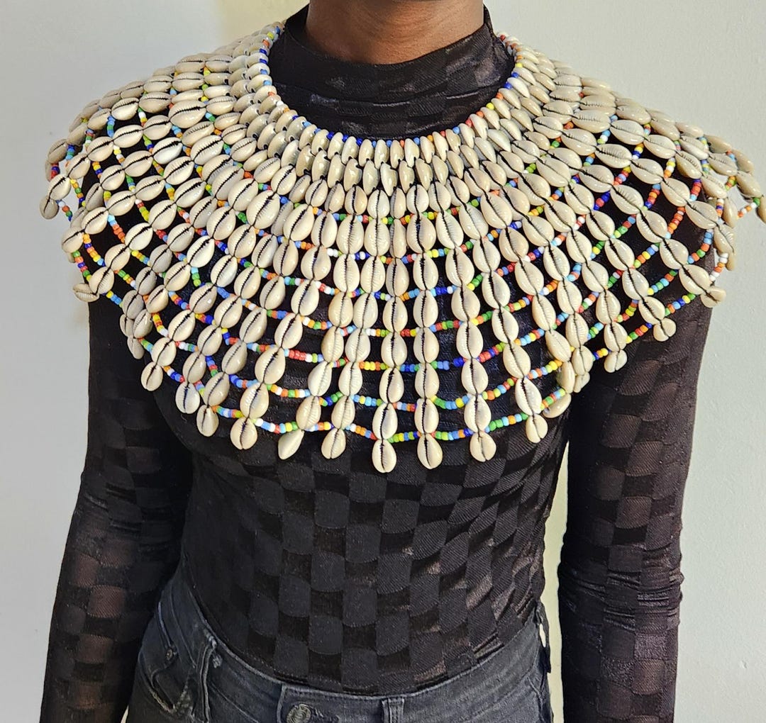 Cowrie Shell Bib Necklace: African Tribal Bohemian Jewelry, Multi ...