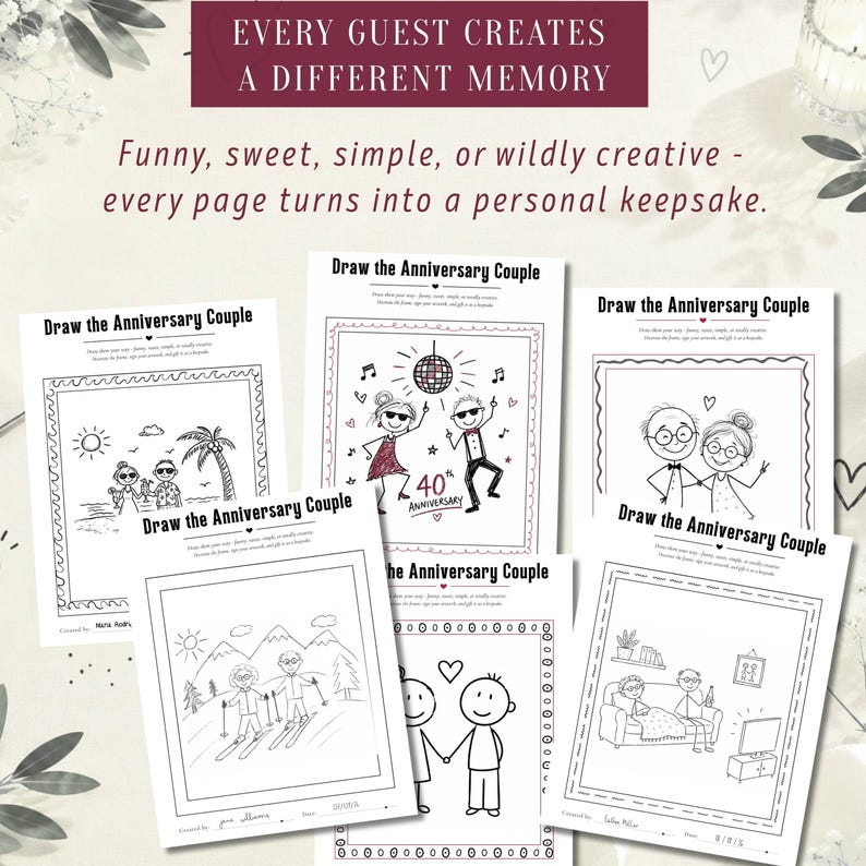 40th Wedding Party Game, Draw the Couple Milestone Keepsake, 40th ...