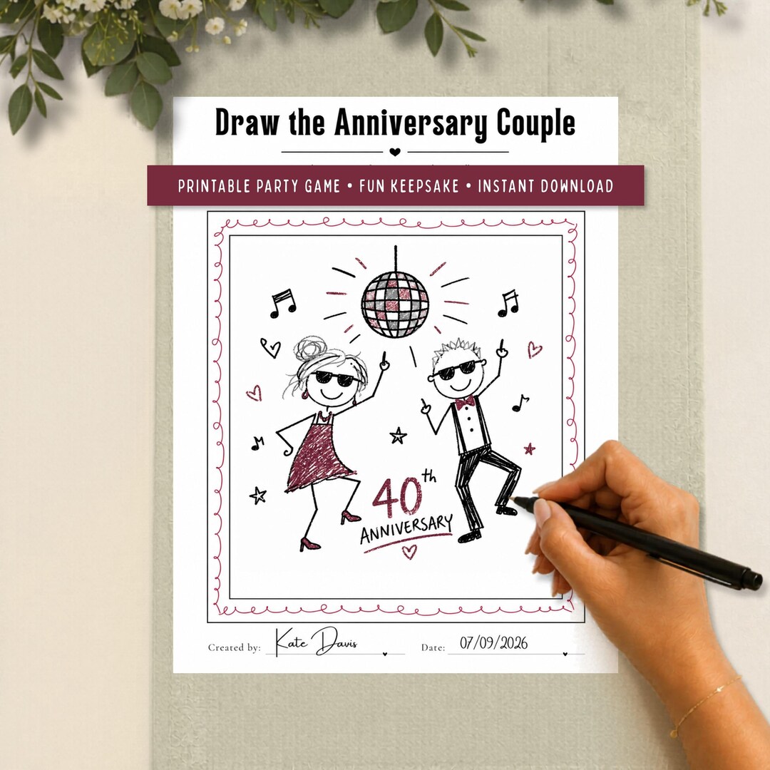 40th Wedding Party Game, Draw the Couple Milestone Keepsake, 40th ...