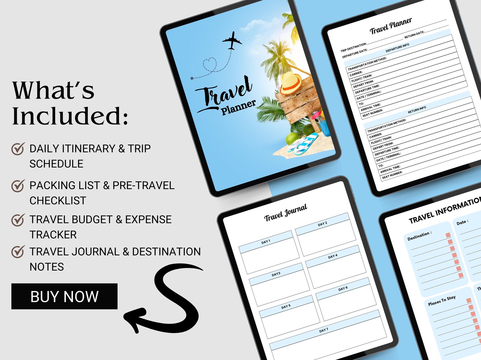 Travel Planner PDF Printable | Vacation Itinerary, Packing List, Trip ...