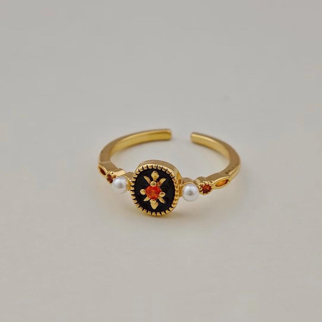 Golden Whispers Collection | Baroque Ember Ring - Black Enamel, Orange ...