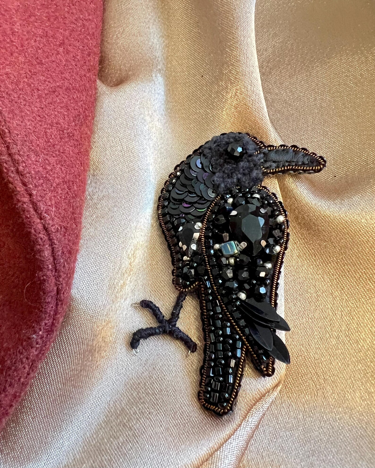 Haunted Raven Brooch, Beaded Black Crow Pin, Witchy Halloween Accessory ...