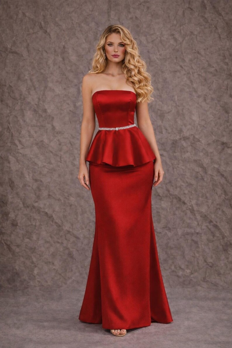 Red Satin Corset Top, Strapless Peplum Corset, Elegant Red Bustier ...