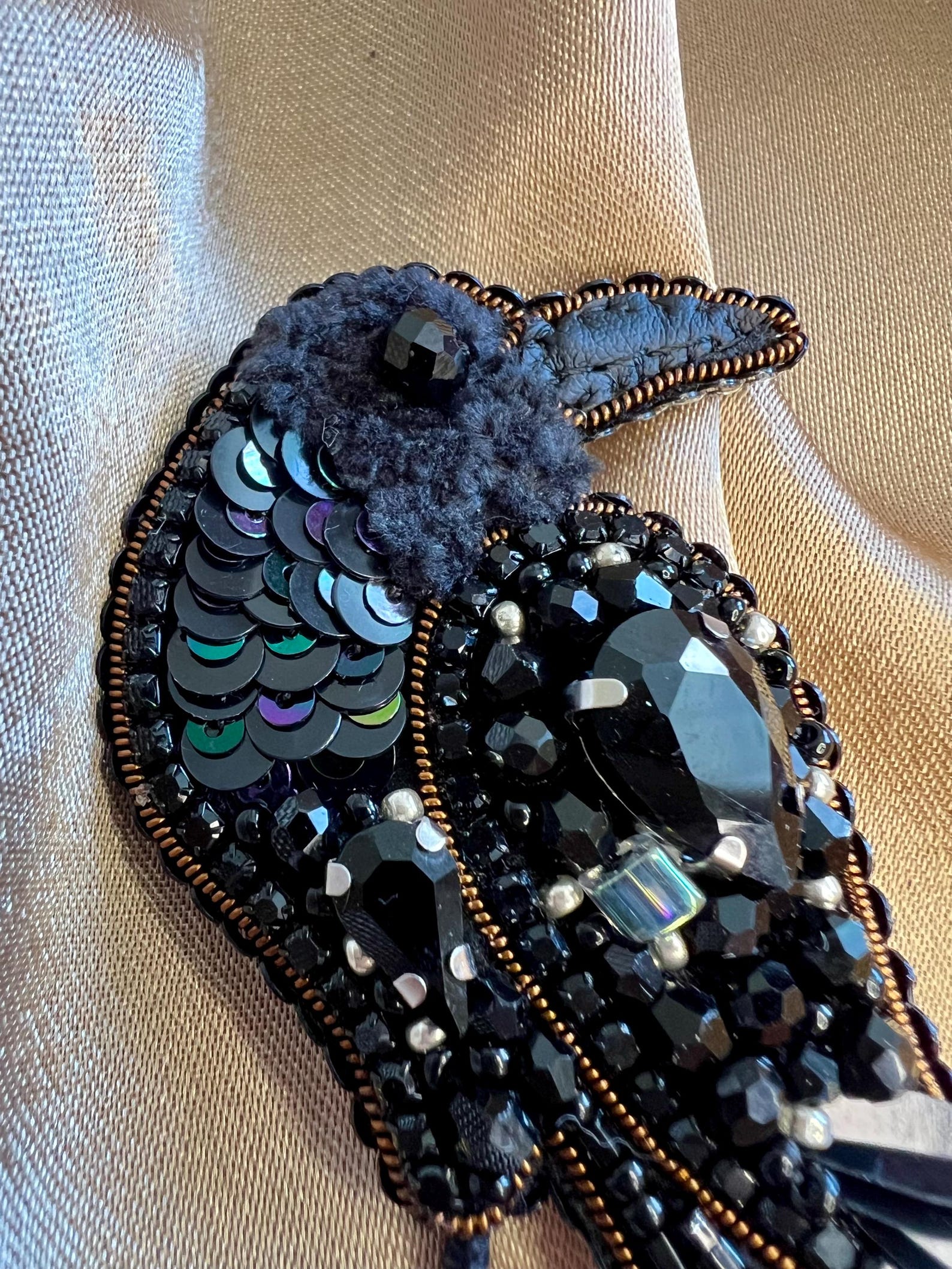 Witchy Black Raven Brooch, Beaded Crow Pin, Mystical Halloween ...