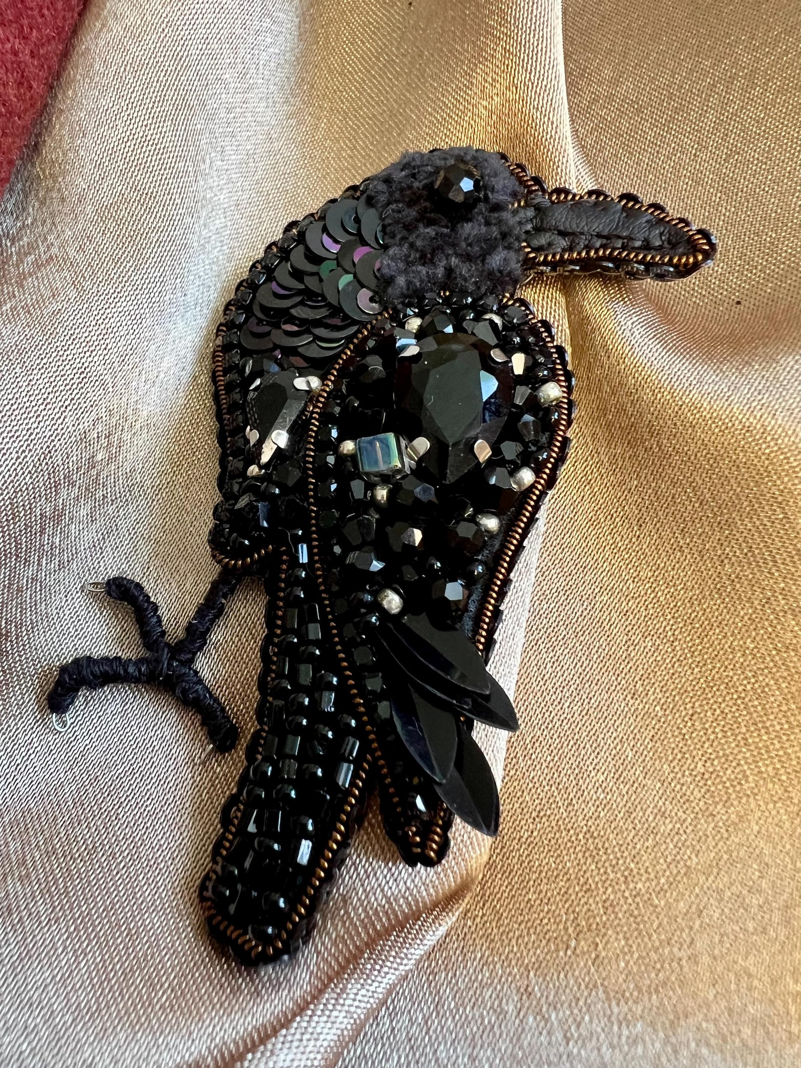 Haunted Raven Brooch, Beaded Black Crow Pin, Witchy Halloween Accessory ...
