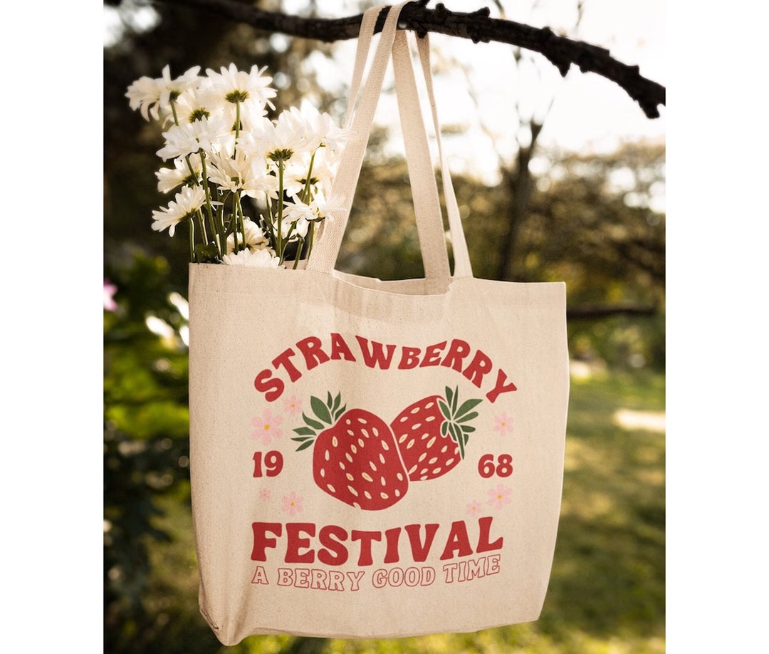 Strawberry Tote Bag Cute Tote Bag Strawberry Bag Plant Tote Etsy