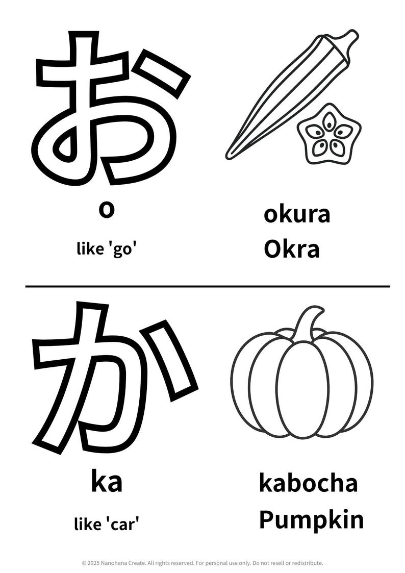 Hiragana Coloring Book Vol.2 – Japanese Alphabet × Fruits & Veggies ...