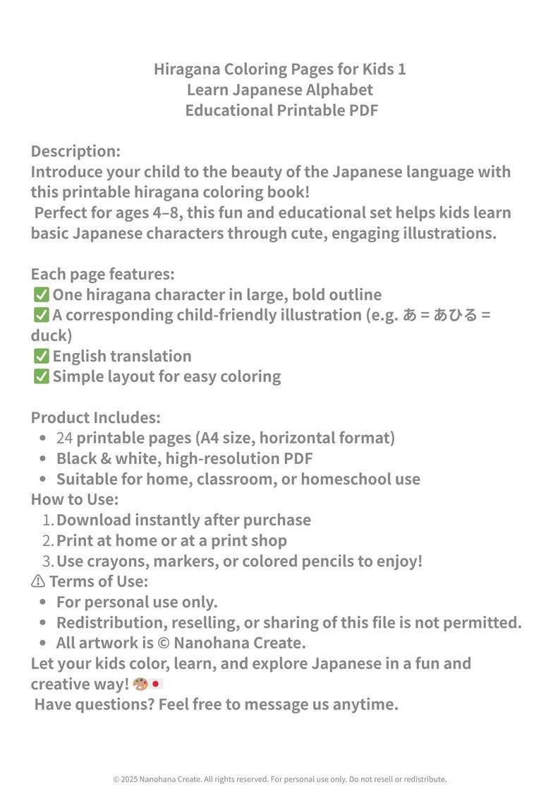 Hiragana Coloring Book for Kids Vol.1 – Learn Japanese Alphabet With ...