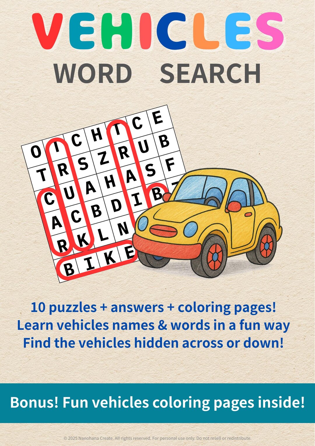 Vehicles Word Search & Coloring Book for Kids (ages 5+) - Etsy