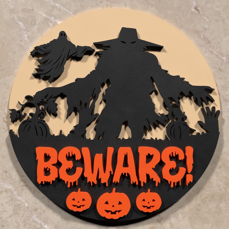 Beware Scarecrow Halloween Sign SVG - Layered Laser Cut File - Etsy ...