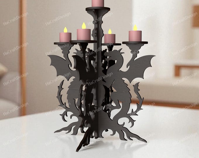 Dragon Candelabra SVG - Gothic Halloween Candle Holder Laser Cut File ...