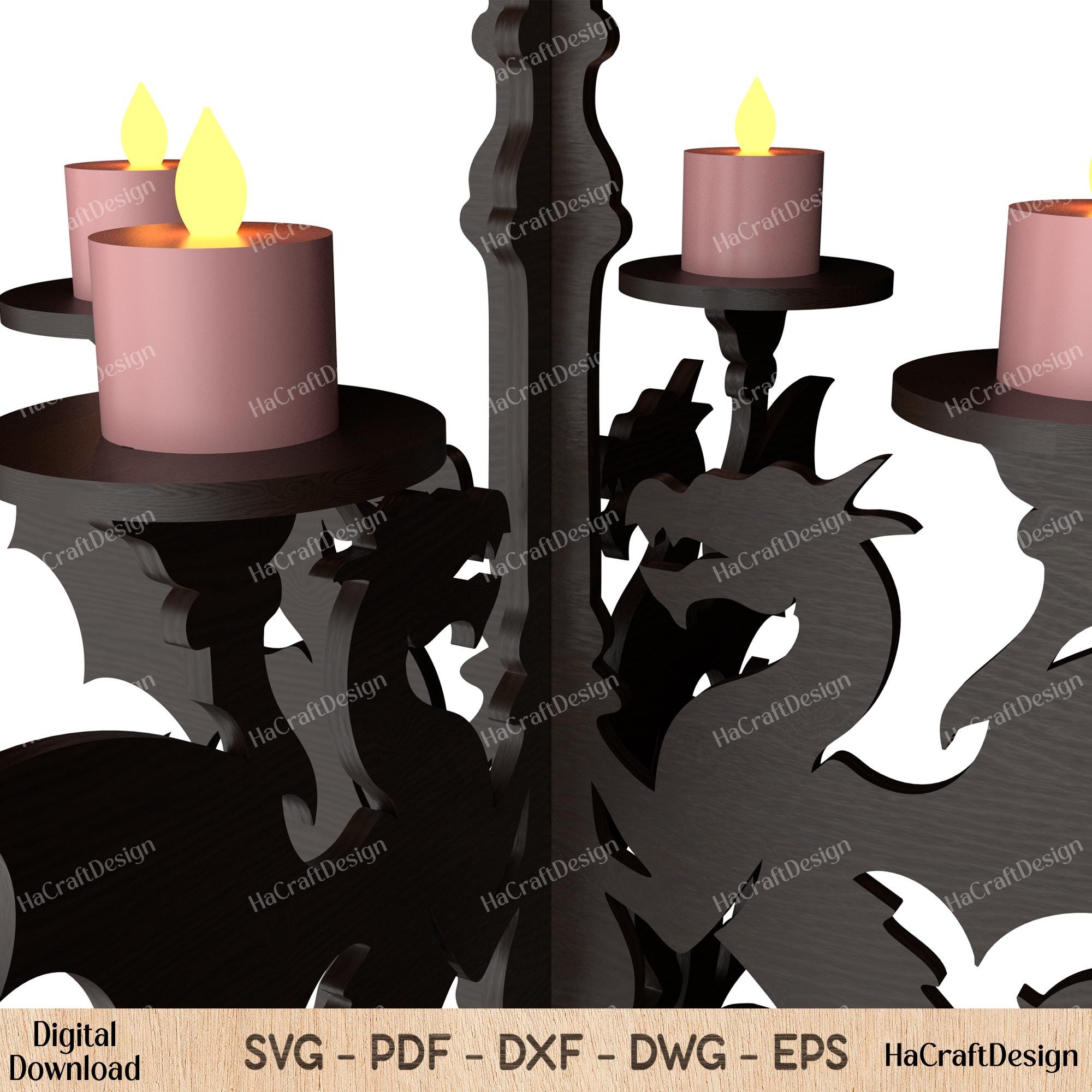 Dragon Candelabra SVG - Gothic Halloween Candle Holder Laser Cut File ...
