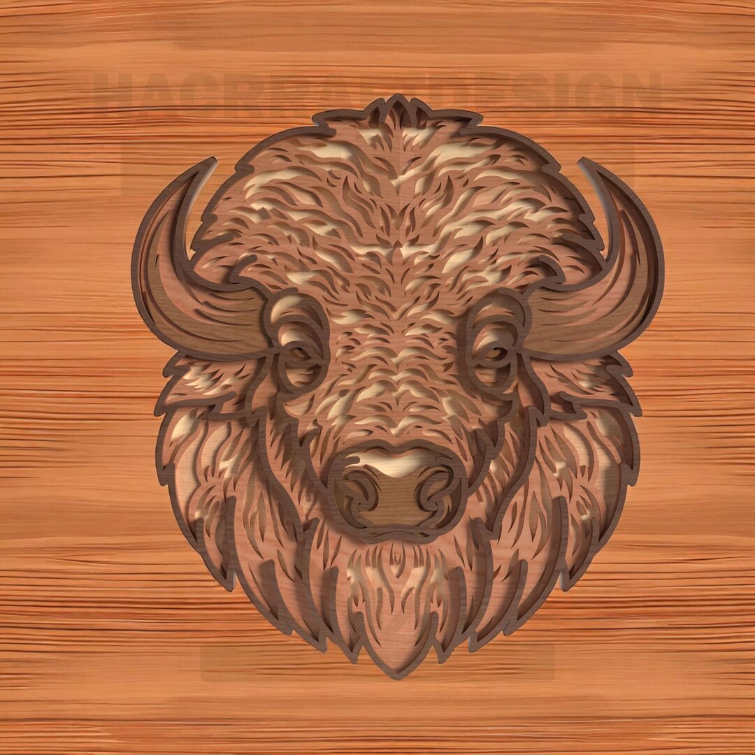 Layered Bison Head SVG , Buffalo 3D Laser Cut File for CNC, Glowforge ...