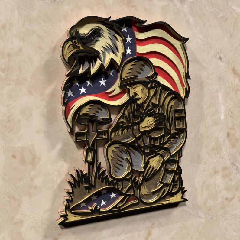 Kneeling Soldier Laser Wall Art , Battlefield Cross Memorial SVG Files ...