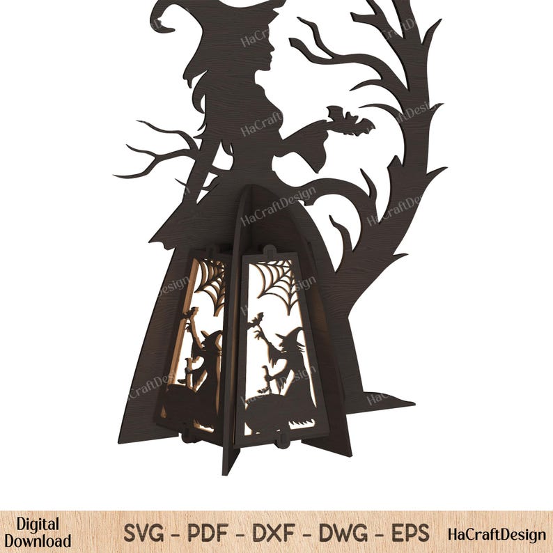 Witch Lantern SVG - Halloween Laser Cut File for Glowforge - Digital ...