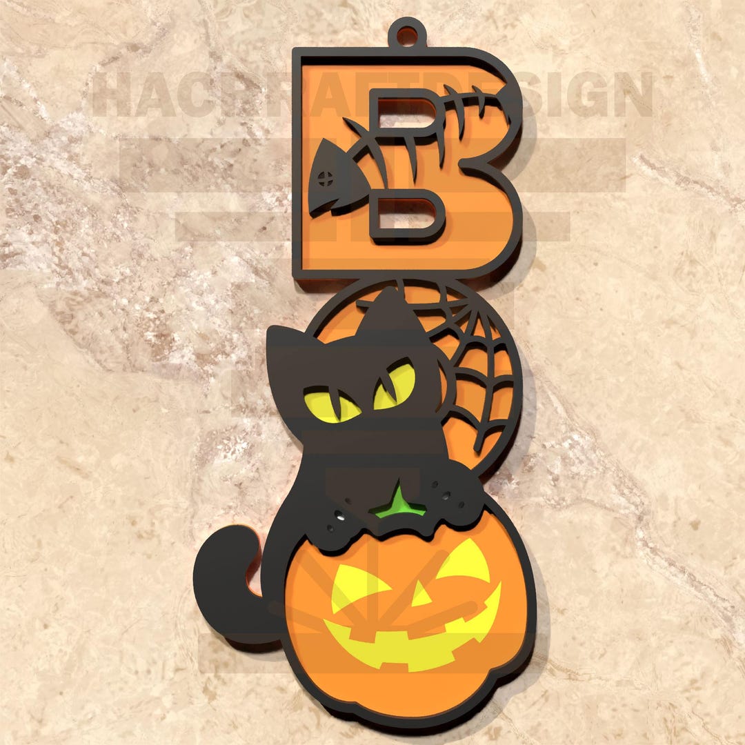 Halloween Boo Laser Cut Design: Ghost, Cat, Pumpkin SVG (digital ...