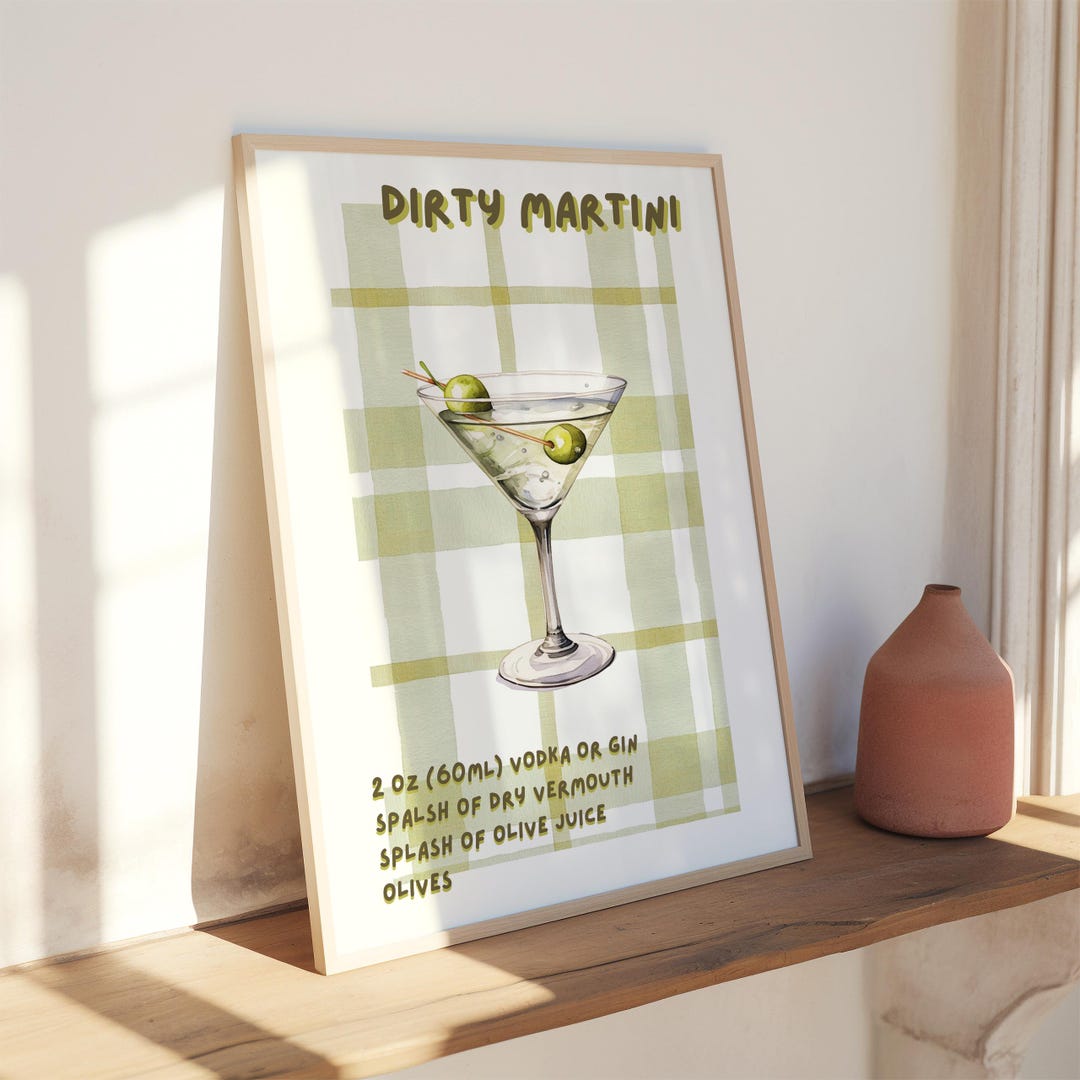 Dirty Martini Recipe Art Printable Cocktailprintable Dirty Martini Wall ...