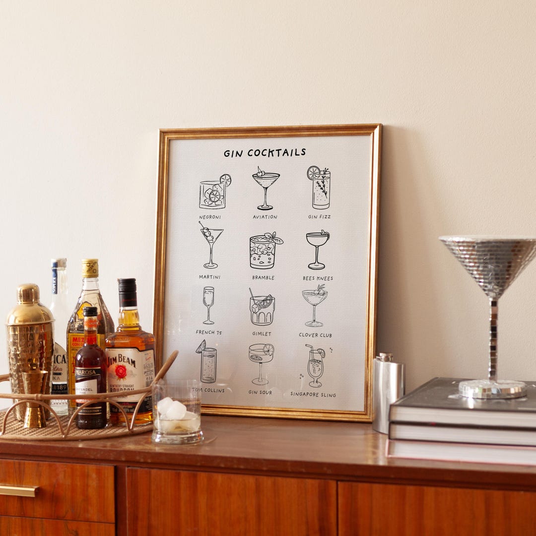 Gin Cocktail Guide Chart | Modern Bartender Recipes Poster (digital ...