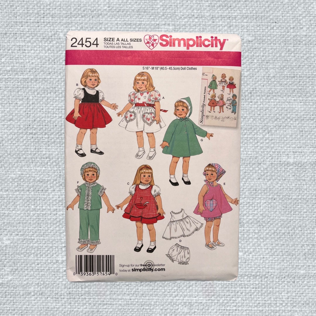 Uncut Simplicity Doll Clothes Sewing Pattern: Vintage Style 16-18