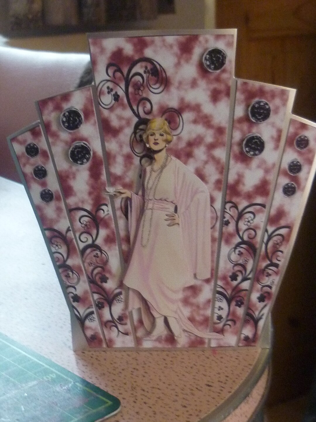 Art Deco Pink Marble Panel Card With Lady in Pink Gown - Etsy