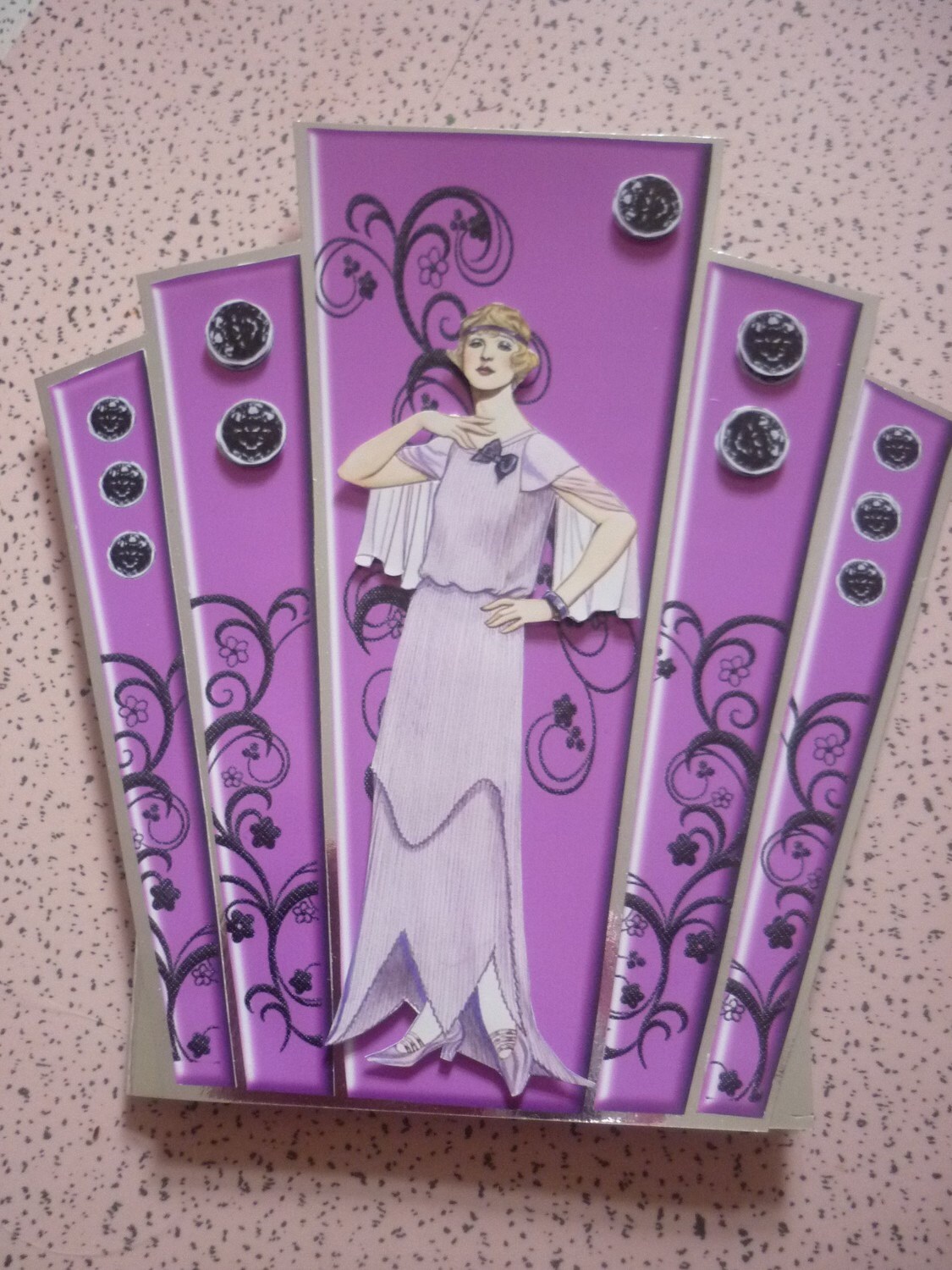 Art Deco Mauve Panel Card With Lady in Lilac Gown - Etsy