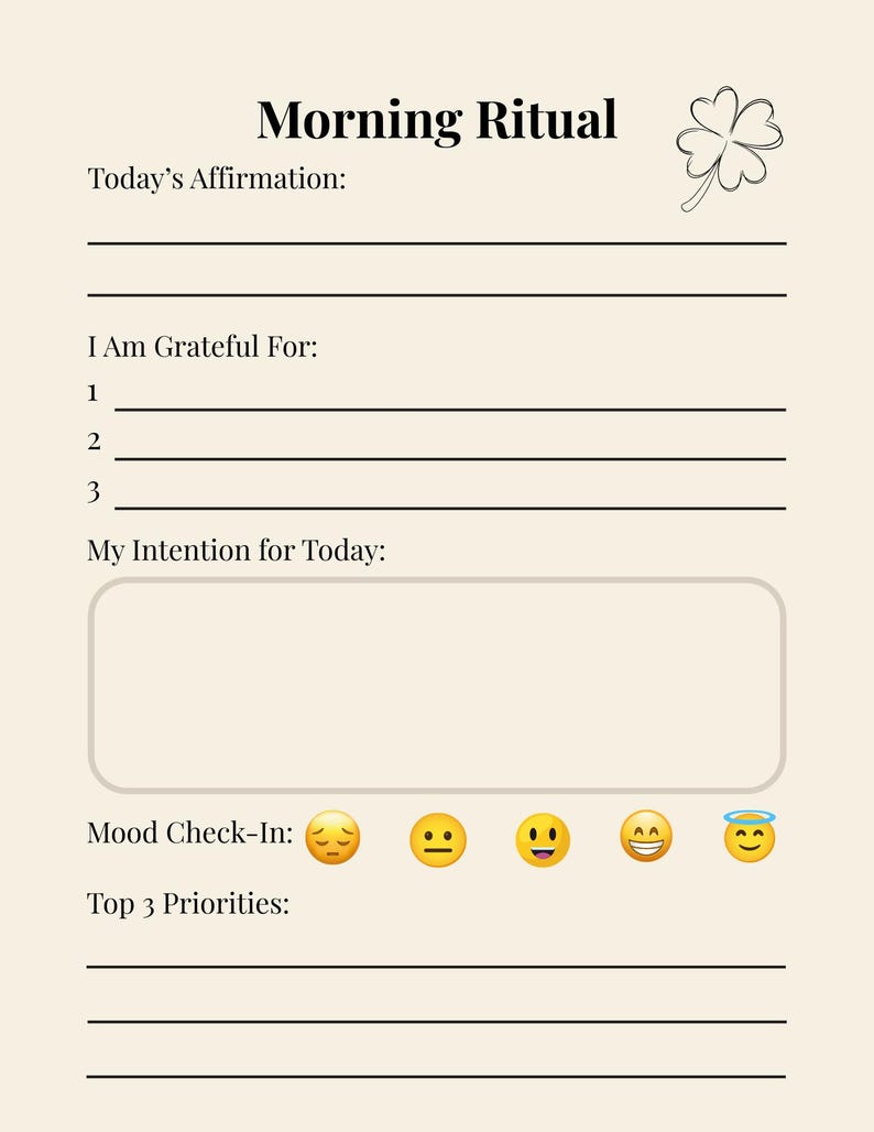 Morning Ritual Journal Page – Printable Self-care PDF for Daily ...