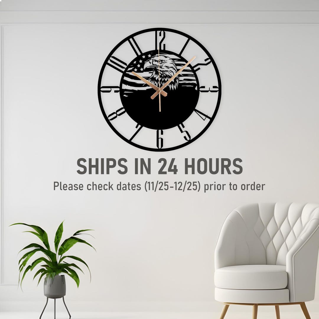 American Flag Metal Wall Clock, US Flag Clock Gift, Eagle Metal Wall ...