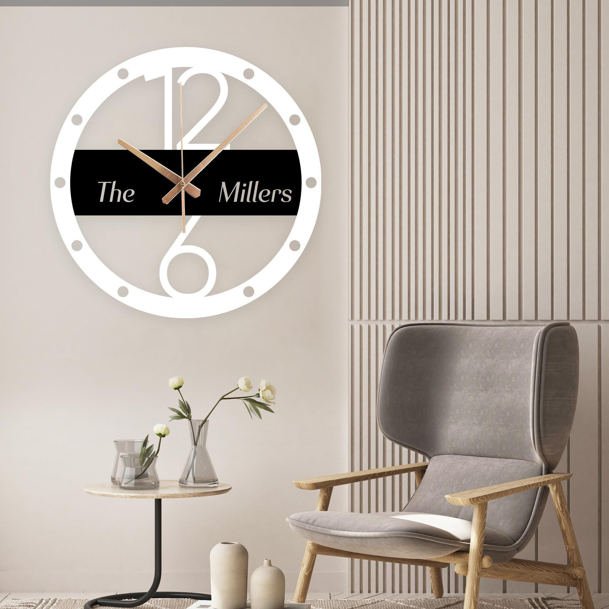 Personalized Wooden Metal Wall Clock With Family Name, White Wooden ...