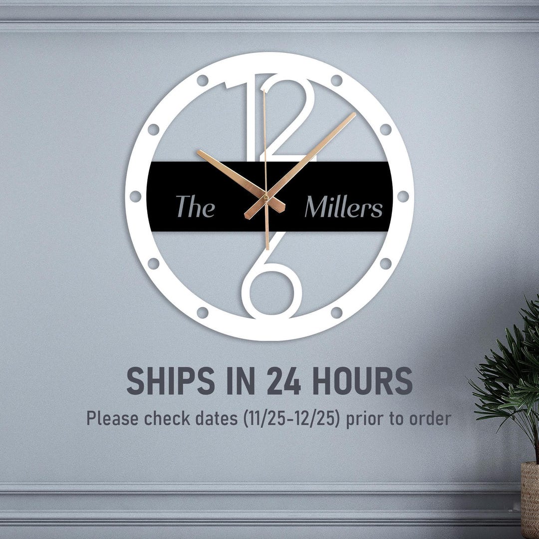 Personalized Wooden Metal Wall Clock With Family Name, White Wooden ...