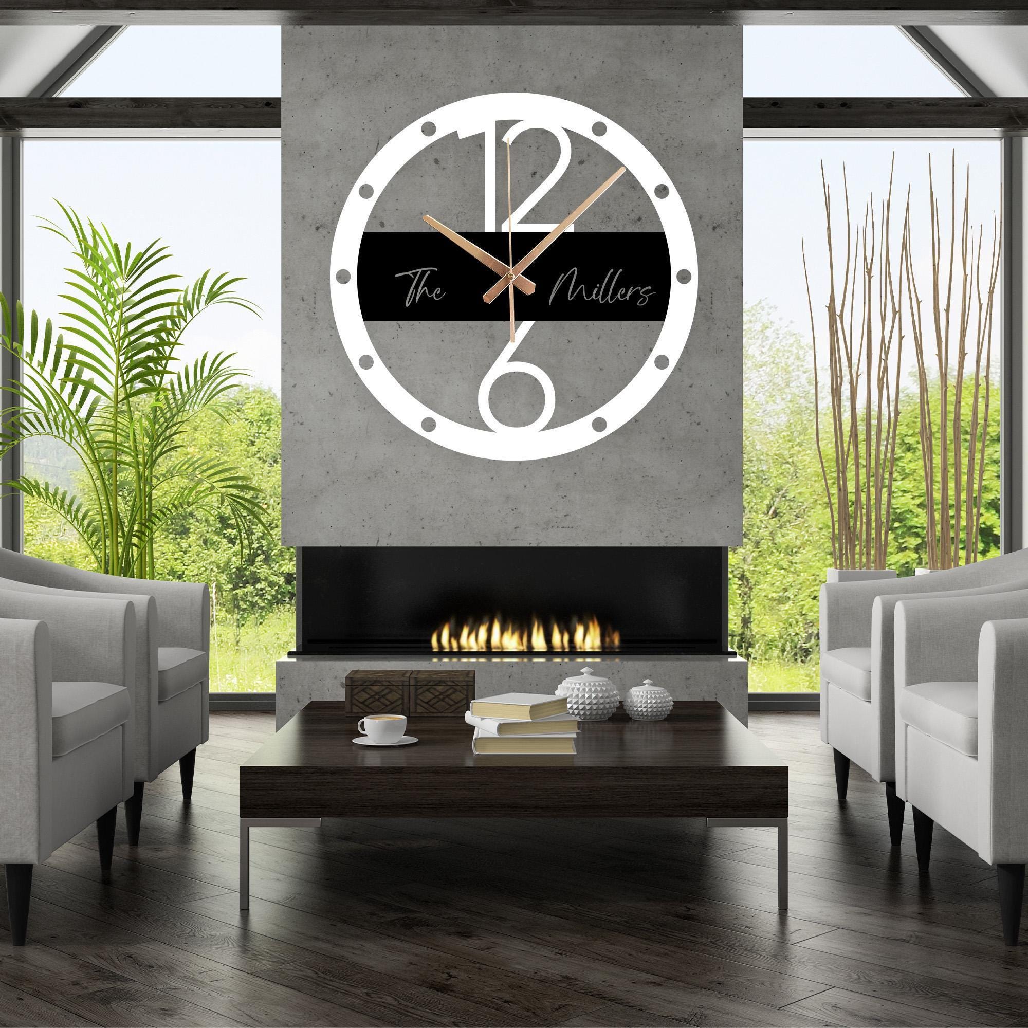 Personalized Wooden Metal Wall Clock With Family Name, White Wooden ...