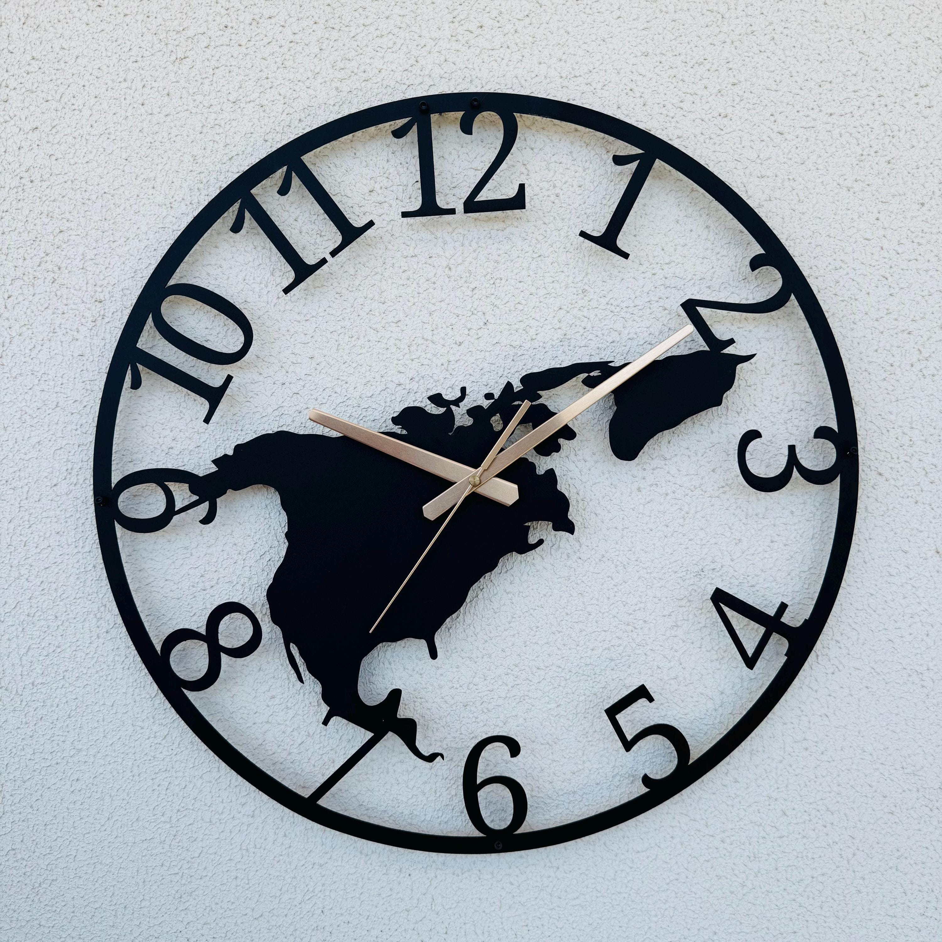 World Map Metal Wall Clock, World Map Clock Gift, World Continents ...