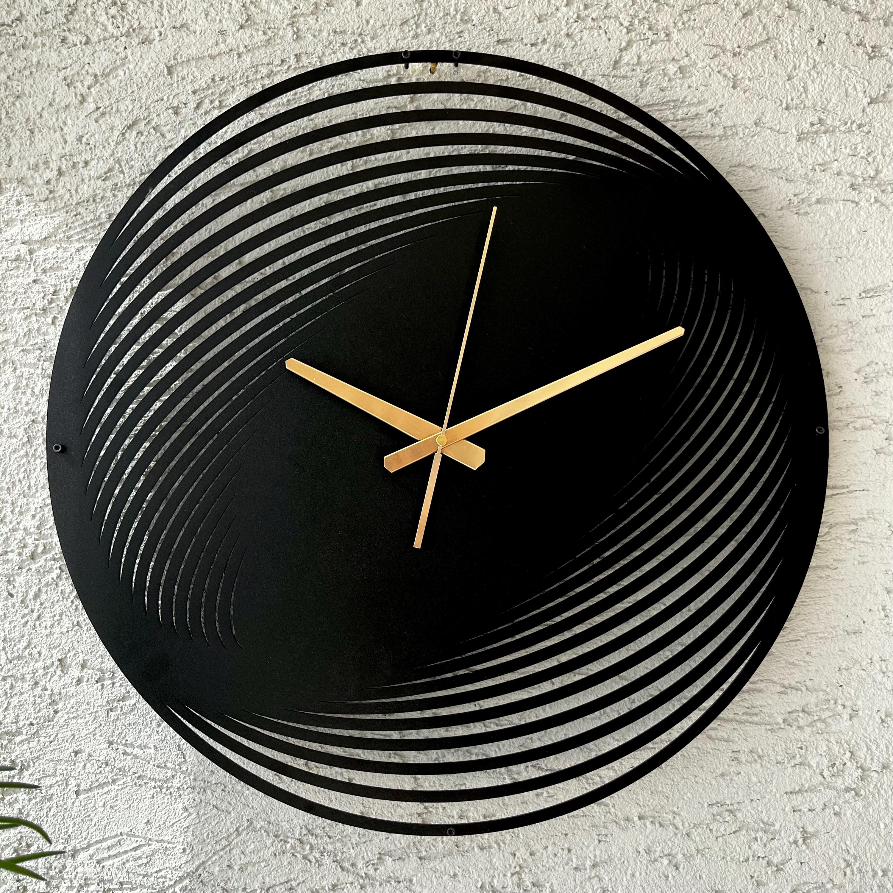 Abstract Metal Wall Clock, Illusion Clock Gift, Silent Black Modern ...