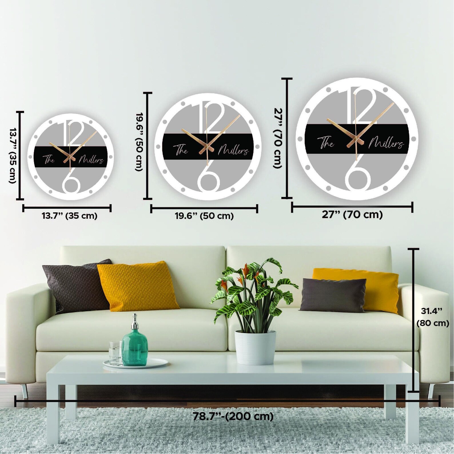 Personalized Wooden Metal Wall Clock With Family Name, White Wooden ...