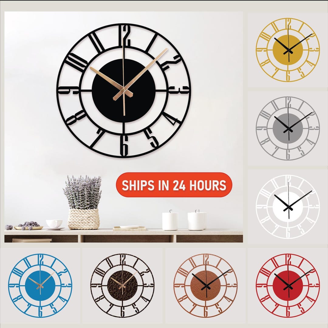 Modern Metal Wall Clock With Latin Numerals, Open Frame Minimalist ...