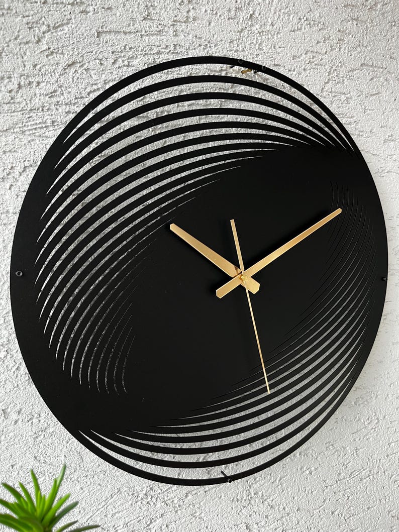 Abstract Metal Wall Clock, Illusion Clock Gift, Silent Black Modern ...