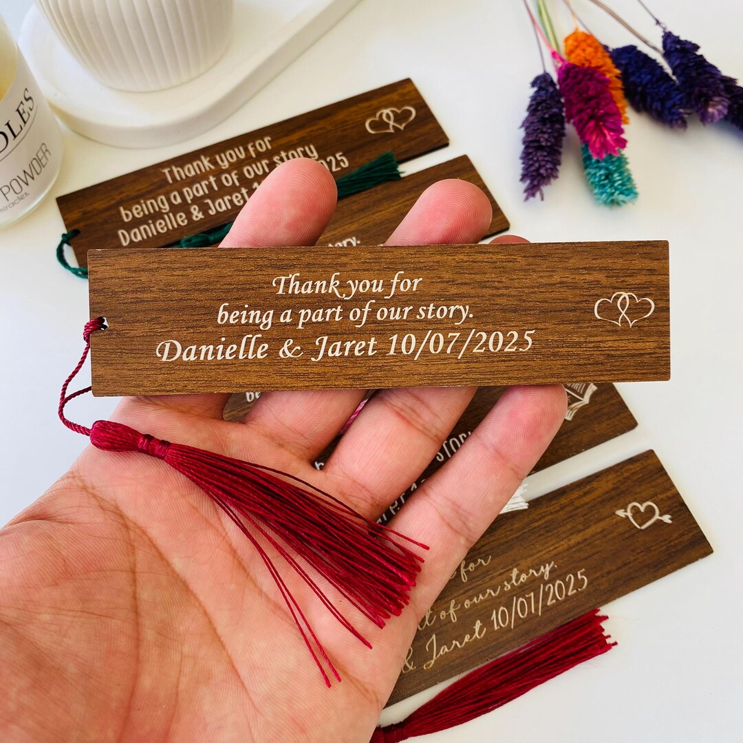 Personalized Wooden Bookmark, Custom Wedding Favors, Save the Date Gift ...