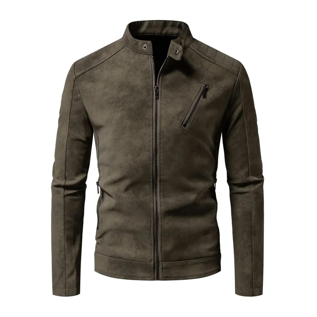 Men's Stylish Faux Leather Biker Jacket – Zipper Closure, Stand Collar ...